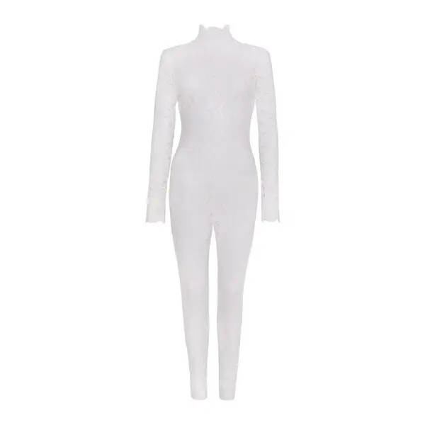 SARAH REGENSBURGER Lace Catsuit With High Collar - White