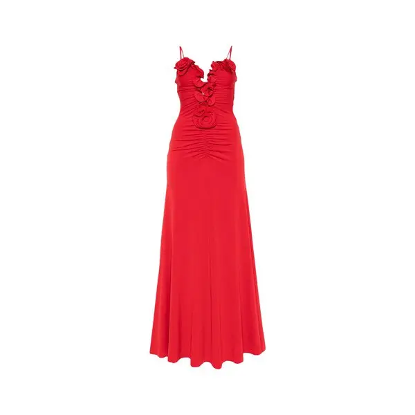 NISSA Floral-appliqué Jersey Midi Dress