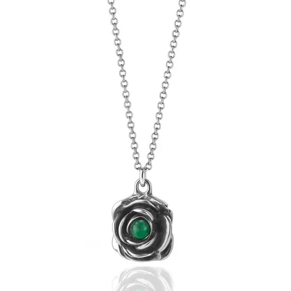UNALOE Emerald Rose Pendant Necklace - Silver/green
