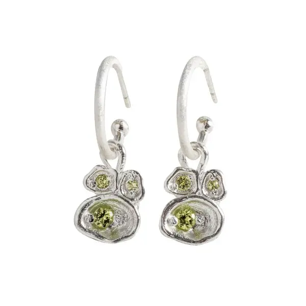 CLAIRE HILL DESIGNS Peridot Lichen Hoop Earrings - Silver