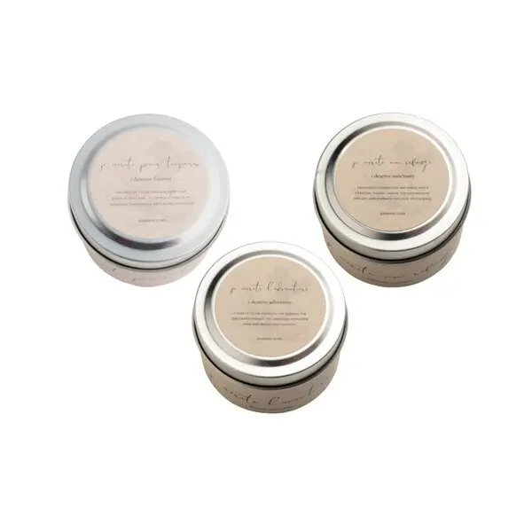 JE MÉRITE (I DESERVE) Neutrals I Deserve Sanctuary, Forever, & Adventure 2 Oz Travel Candle Discovery Set - Black/pink