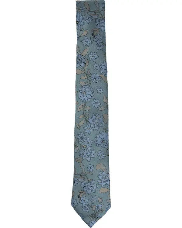 LORDS OF HARLECH Floral Jacquard Neck Tie - Green/blue