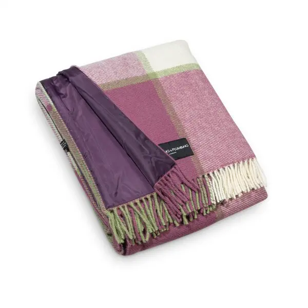 HEATING & PLUMBING LONDON Pure New Wool Picnic Blanket Checks - Pink