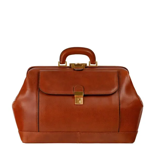 TIME RESISTANCE Italian Leather Doctor Bag - Brown