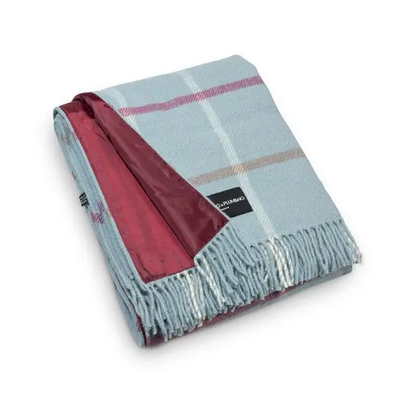 HEATING & PLUMBING LONDON Pure New Wool Picnic Blanket Duck Egg Checks - Blue