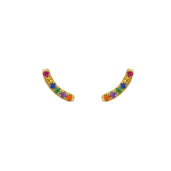 VICSTONENYC FINE JEWELRY Sterling Silver Rainbow Cubic Zirconia Stud Earrings - Gold