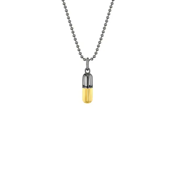 TRUE ROCKS Two Tone Pill Pendant Necklace - Gold/grey