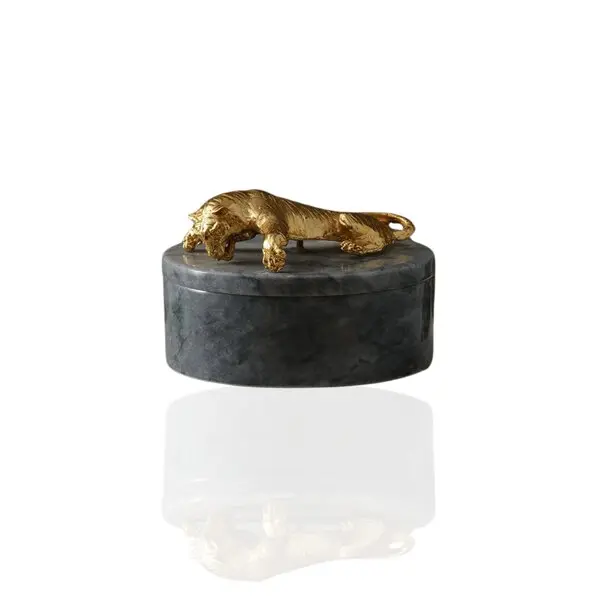 MARLETH Gold / Grey Golden Tiger Marble Box, Handcrafted Decorative Storage - Gold/grey