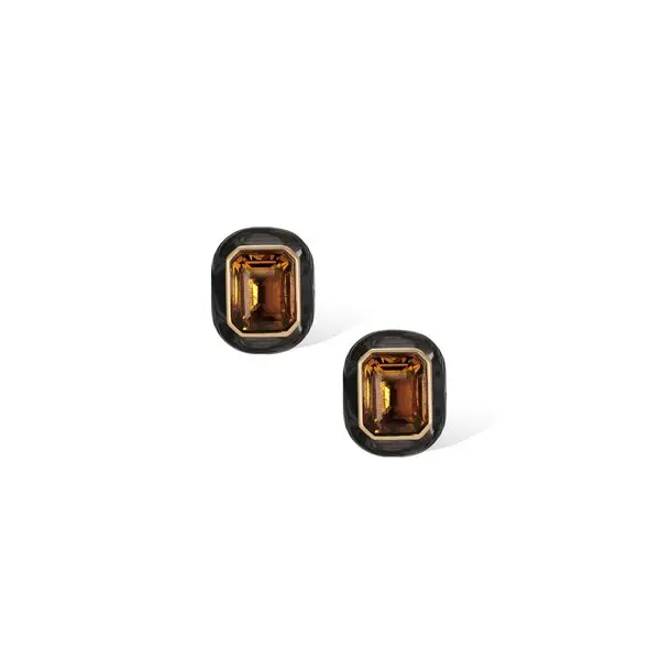 RETRO CHIC Roman Night Ear Studs With Zircon And Enamel - Gold/black/brown