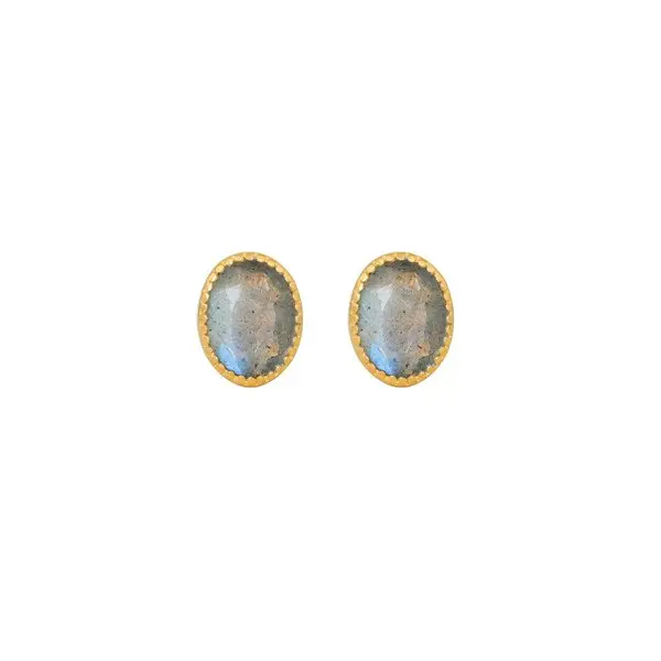 OPIUM JEWELS Gold Vermeil Labradorite Oval Stud Earrings - Gold/grey/blue