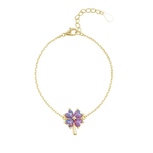SPERO LONDON Purple Opal Clover Sterling Silver Bracelet - Gold