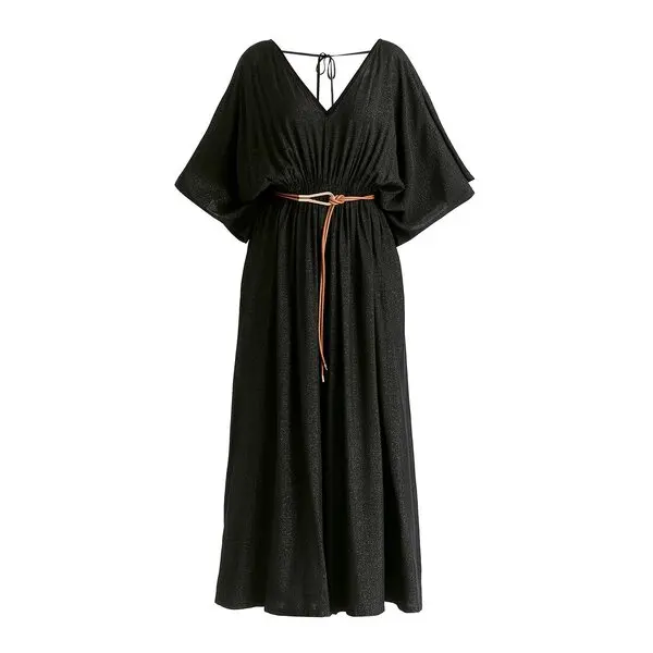 PAISIE Sparkled Wide Leg Jumpsuit With Belt - Black