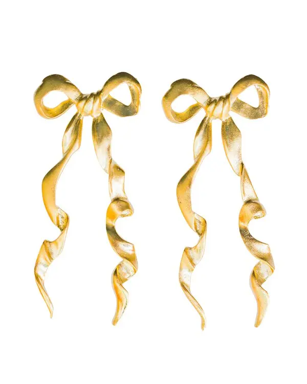 THE PINK REEF Elongated Bow Dangle Earrings - Gold