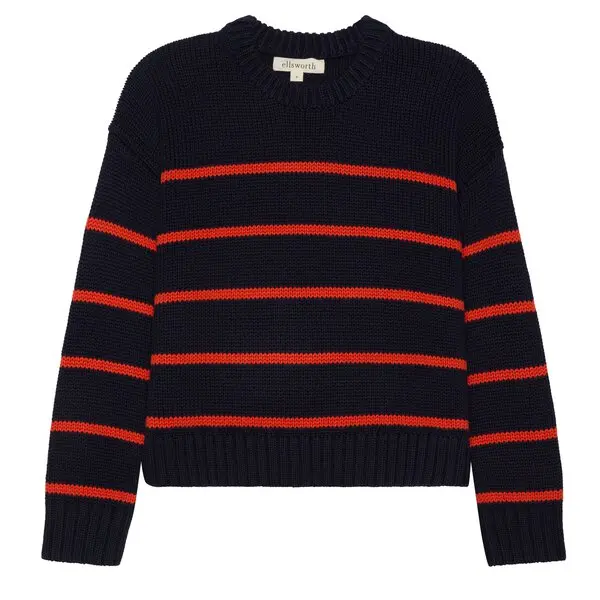 ELLSWORTH + IVEY Elena Striped Crewneck Sweater - Blue