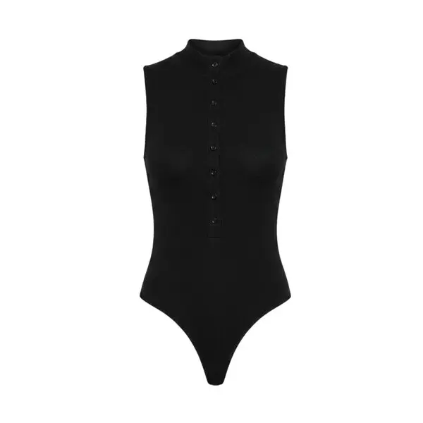 NO COMMENT Sleeveless Bodysuit With Front Button Placket