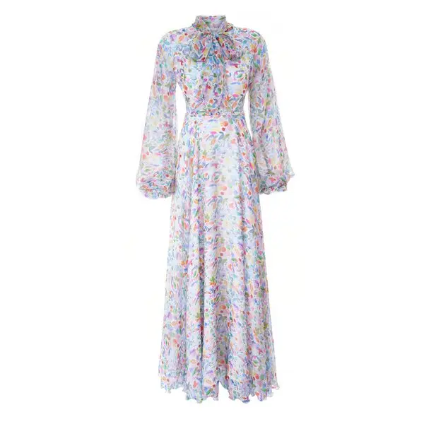 SOFIA TSERETELI Long Chiffon Dress In Watercolor Print