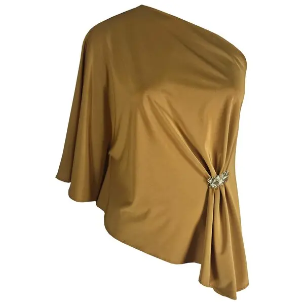 ME & THEE One Shoulder Jersey Top With Brooch