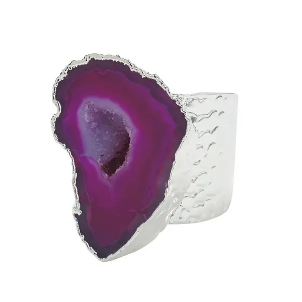 YAA YAA LONDON Silver Plated Agate Gemstone Ring - Silver/pink