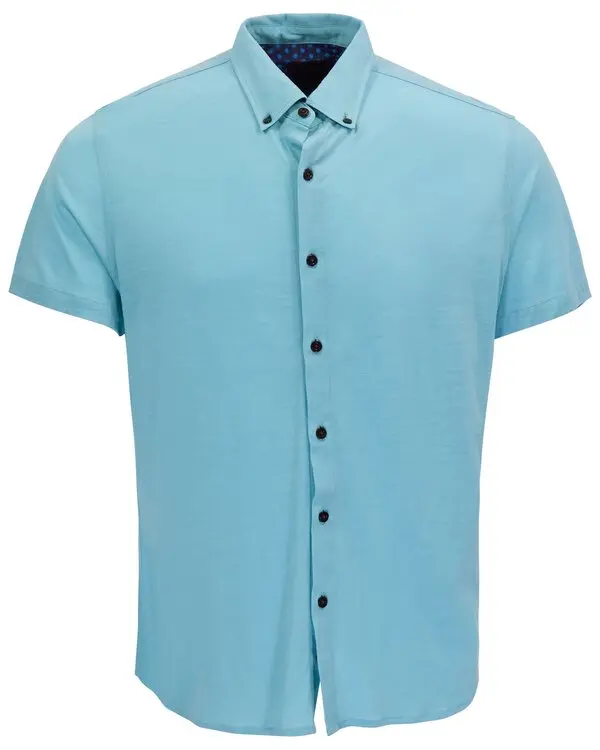 LORDS OF HARLECH Tobias Teal Merino Wool Button-up Shirt - Blue