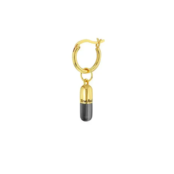TRUE ROCKS Gun Metal Grey & 18kt Gold Plated Mini Pill Charm Hoop Earring - Grey/gold