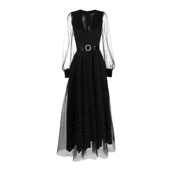 NISSA Crystal-embellished Tulle Midi Dress