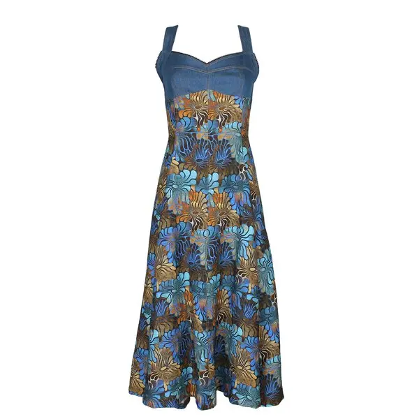 LALIPOP DESIGN Floral Printed Indigo Midi Dress - Blue
