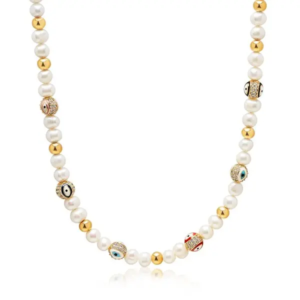 NIALAYA JEWELRY Evil Eye Pearl Necklace - Gold/silver