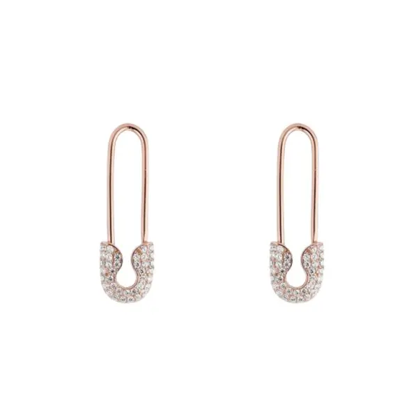 SPERO LONDON Pave Safety Pin Sterling Silver Earrings - Rose Gold