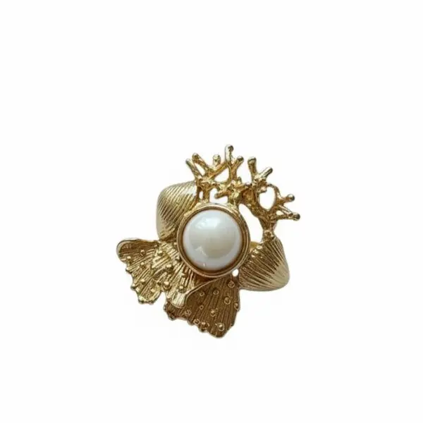 SILVER & ELEGANT Ocean Sculpture Charcoal Coral Ring - Gold