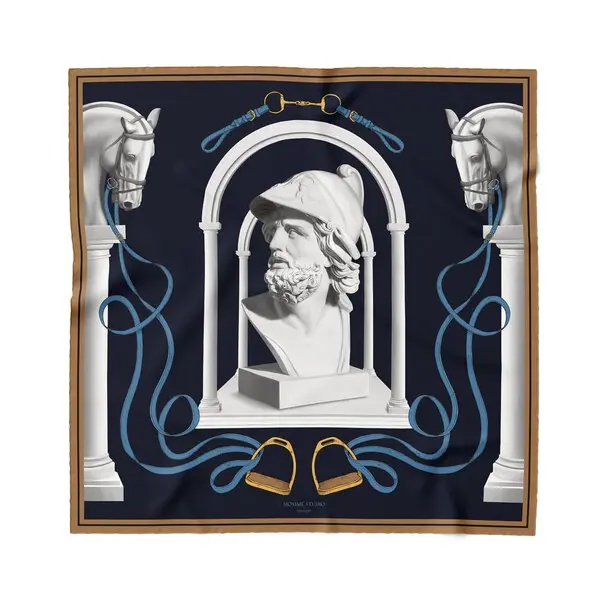 MOMME STUDIO Vidi Navy Neck Silk Scarf - Blue