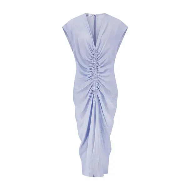 THE SUMMER EDIT Ruched Chambray Linen Dress