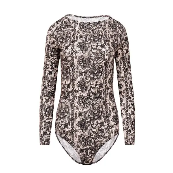 OH!ZUZA NIGHT&DAY Long Sleeve Bodysuit With Lace Print