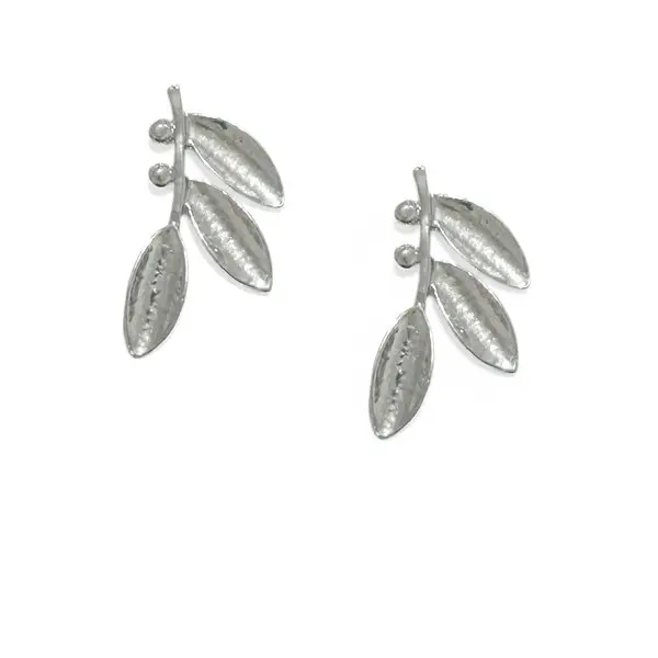 MAISON DE GALA Leaf Branch Stud Earrings - Silver