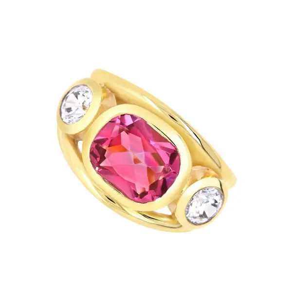 GEM BAZAAR JEWELLERY The Ophelia Ring With Pink Topaz And Zirconia In 18k Gold Vermeil - Gold/pink/white