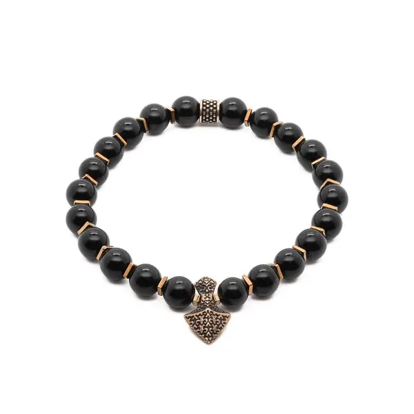 EBRU JEWELRY Arrow Black Onyx Stone Beaded Bracelet - Gold/black