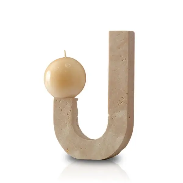 MARLETH J-shaped Handmade Travertine Candle Holder - White