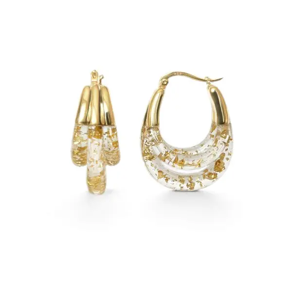 GOLD & HONEY Triple Hoop Lucite Earrings - Gold