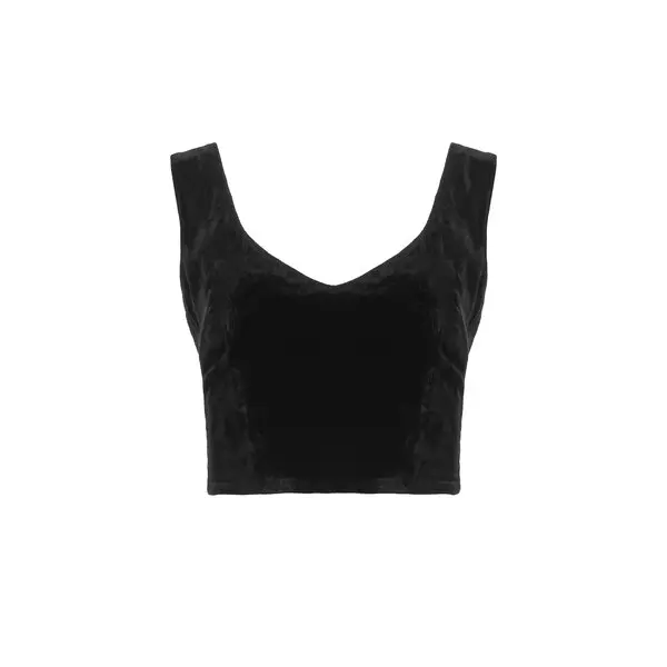 LITA COUTURE Silk Velvet Crop Top - Black