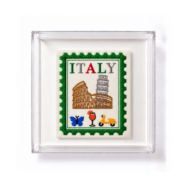 LILLY LOVES Embroidered Postage Stamp Artwork Italy Collection - Green