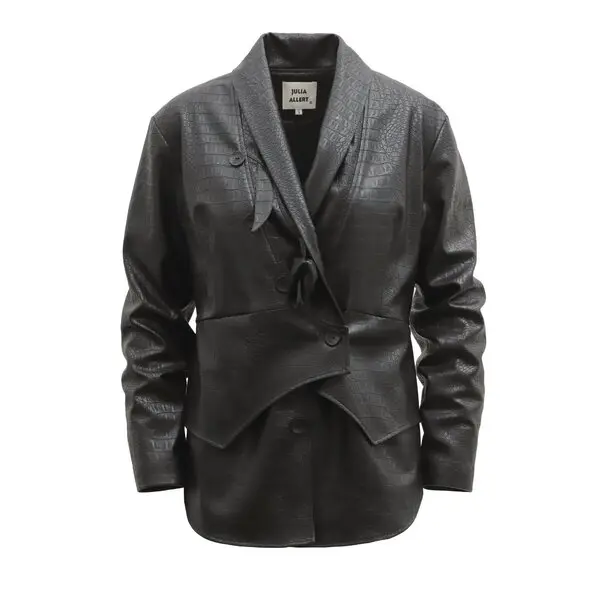 JULIA ALLERT Croc-effect Faux Leather Wrap Blazer Jacket