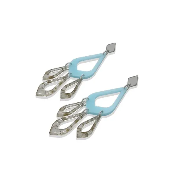 TOOLALLY Feather Drop Earrings - Blue