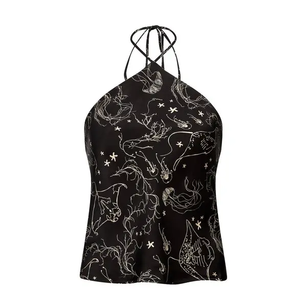 LILY ROU Silk Halter Neck Top