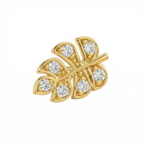 MELT'M JEWELRY Monstera Leaf Cz Flat Back Earring In Solid Gold - Yellow