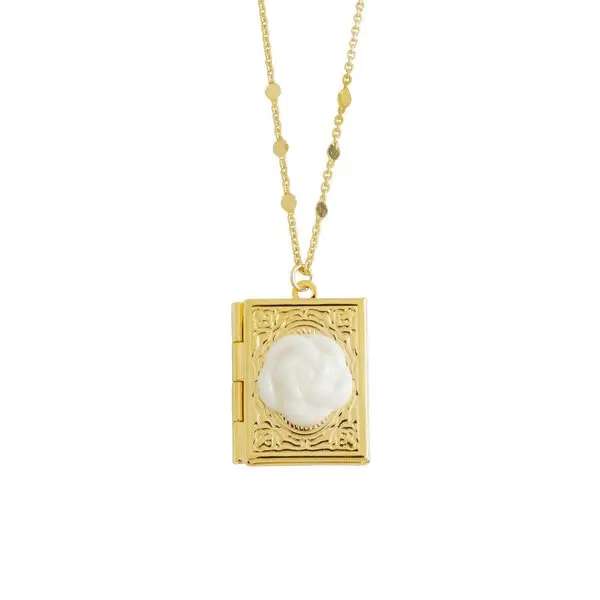 POPORCELAIN Camellia Book Locket Necklace - White/gold