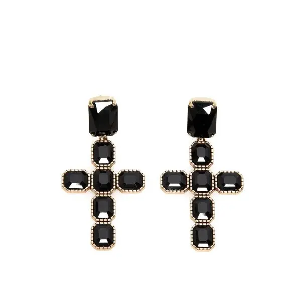 ADDICTED2 Crystal Cross Dangle Earrings - Black/gold