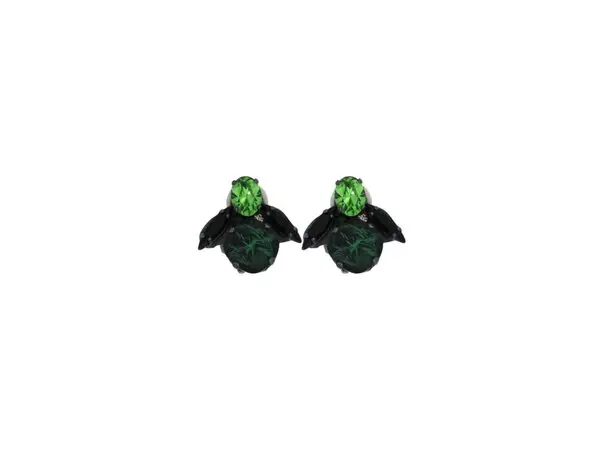 VICKISARGE Oxidized Silver Tone Crystal Bee Stud Earrings - Green