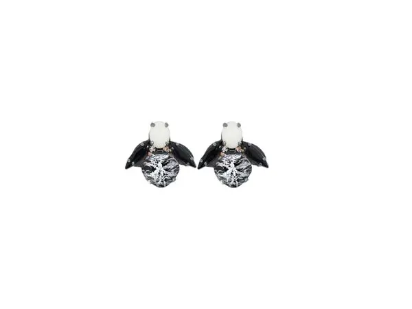 VICKISARGE Oxidized Silver Tone Crystal Bee Stud Earrings - White