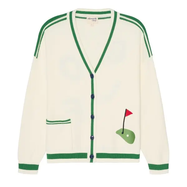 ELLSWORTH + IVEY Emily Varsity Golf Cardigan - White