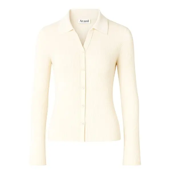 AVANI APPAREL Mélisse Long-sleeve Polo Top - White