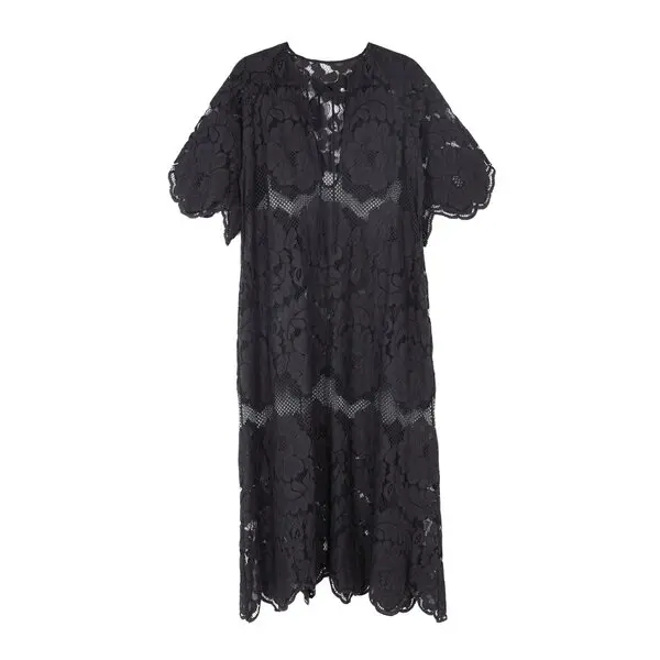 Saachi Floral Mesh Lace Kaftan - Black